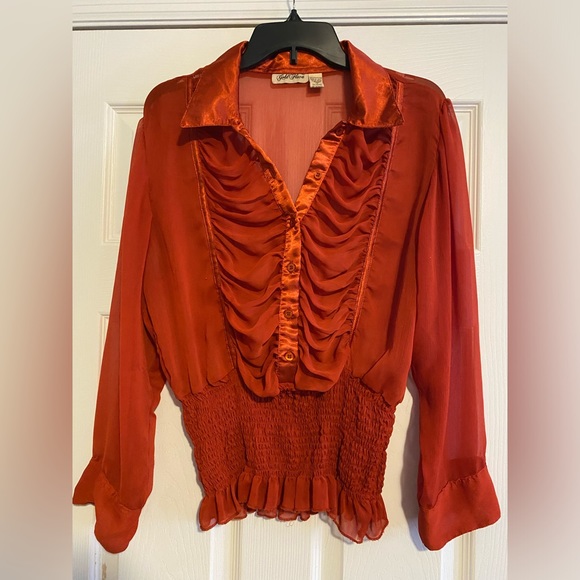 Gold Flava | Tops | Gold Flavor Sheer Gathered Front Blouse | Poshmark